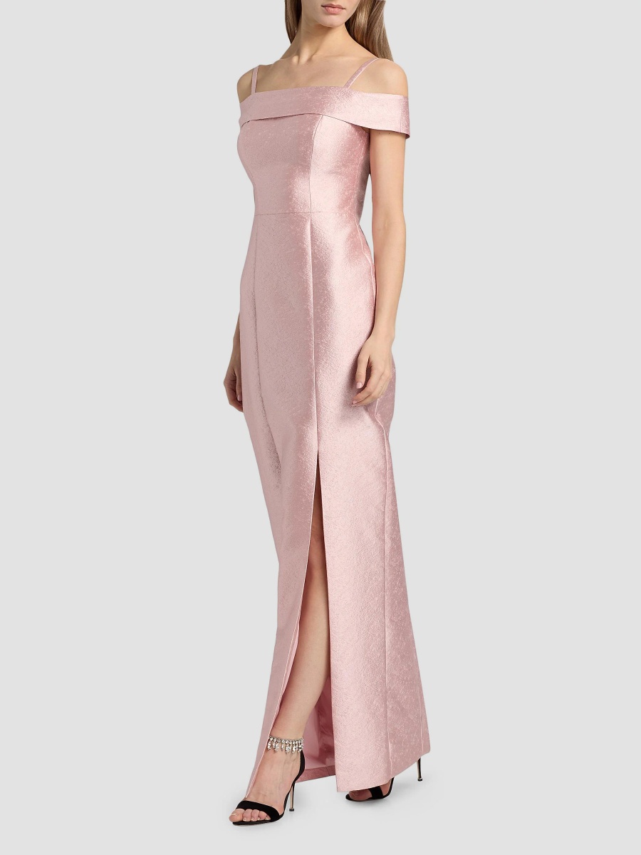 KAY UNGER edith jacquard off-the-shoulder column gown